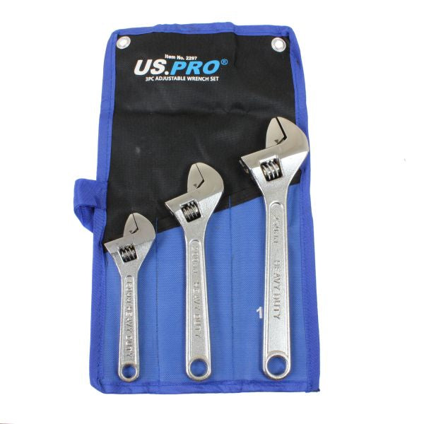 3PC ADJUSTABLE WRENCH SET - CHROME FINISH 2297 — W-Tools Direct